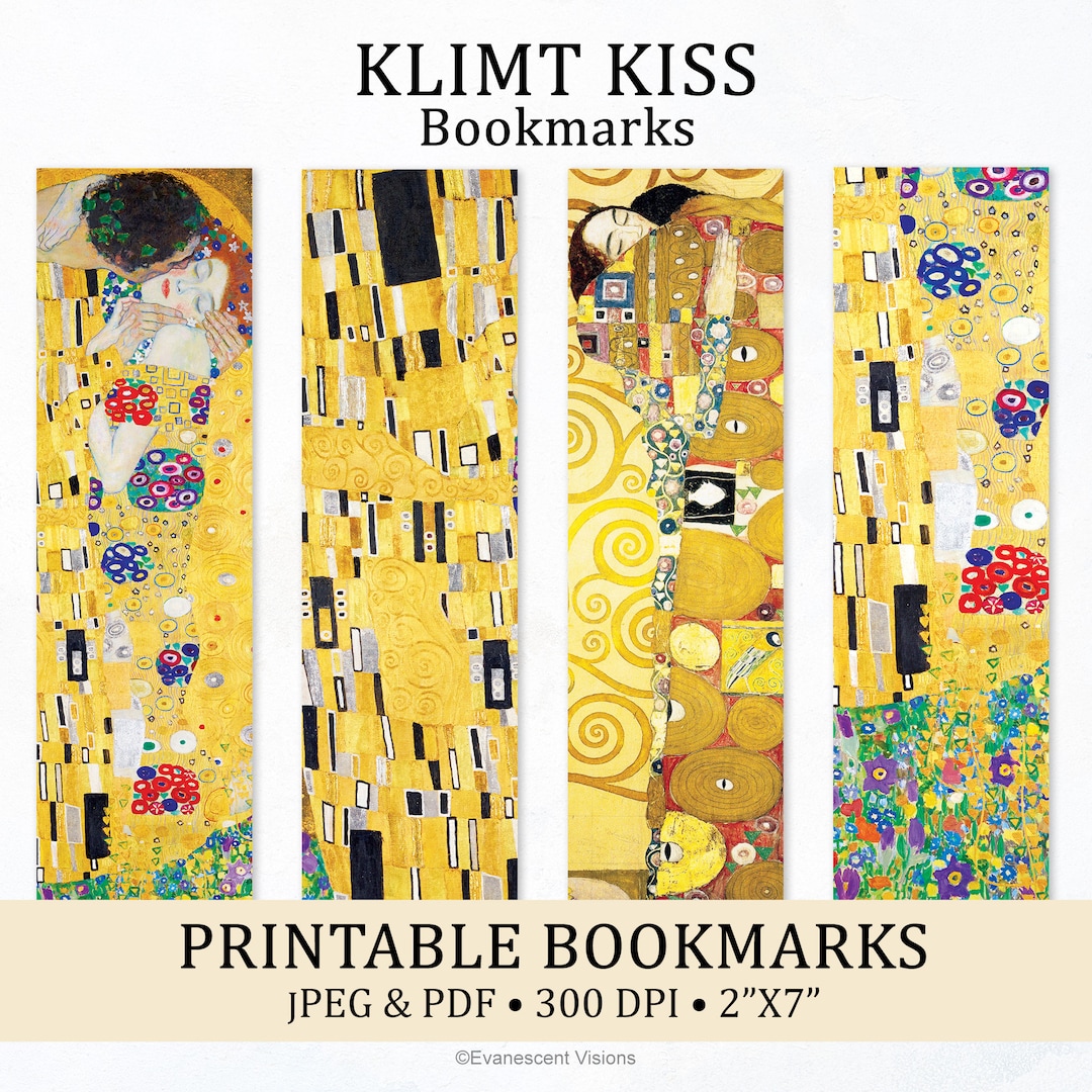 Klimt Kiss Printable Art Bookmarks, Digital Bookmark Download, Art ...