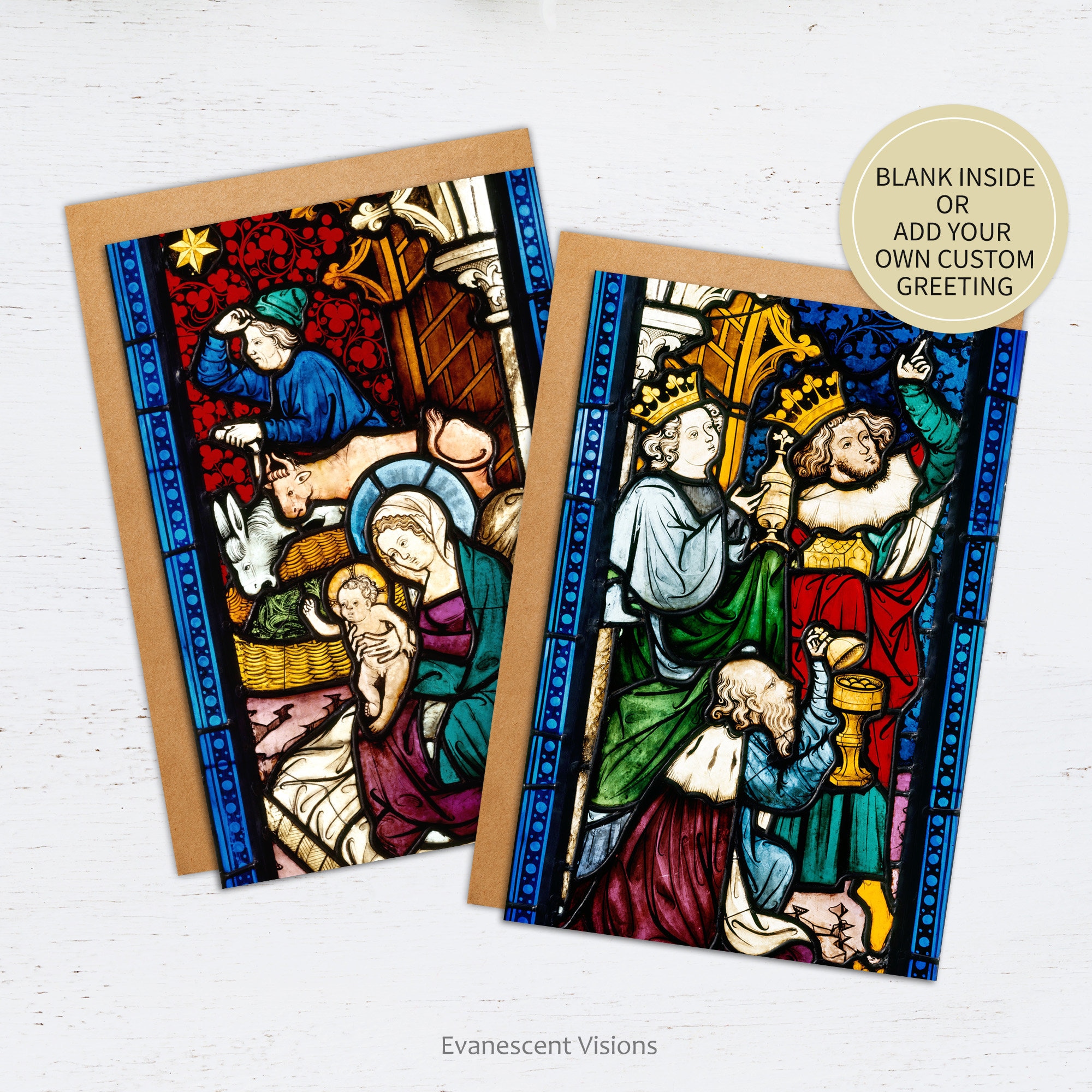Medieval Stained Glass Window Cards, Adoration of the Magi, Madonna and ...