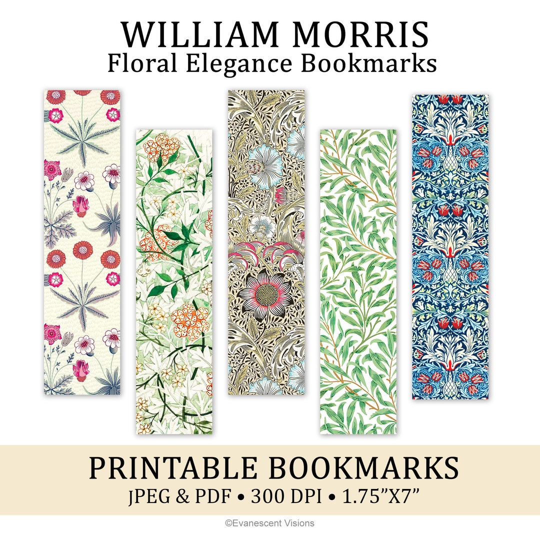 Floral Patterns Printable Bookmarks, Digital Bookmark Download, William ...