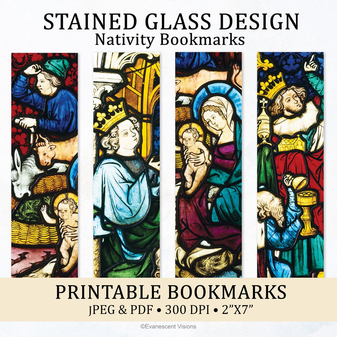 Stained Glass Nativity Printable Bookmarks, Digital Bookmark Download ...