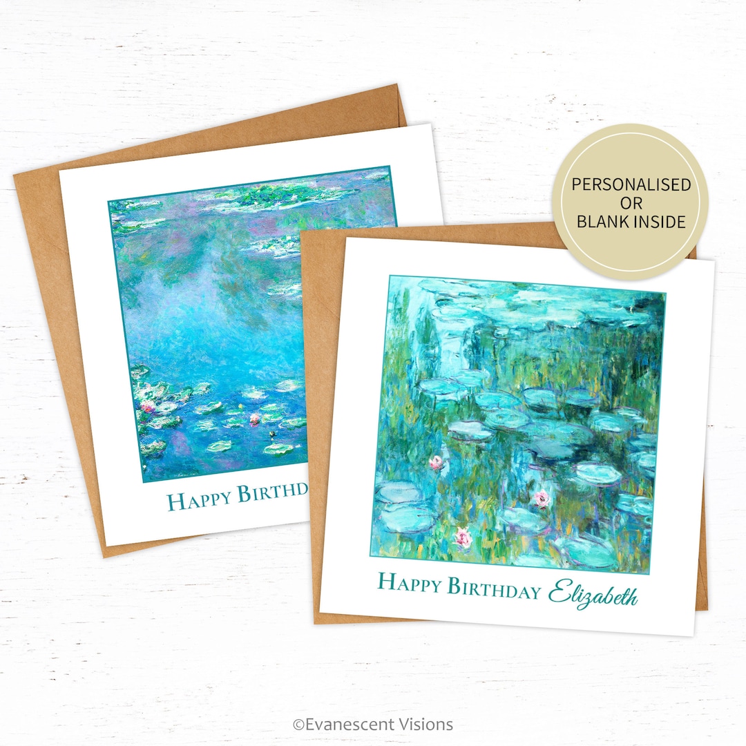 Personalised Birthday Card, Monet Water Lilies Painting Name Card for ...