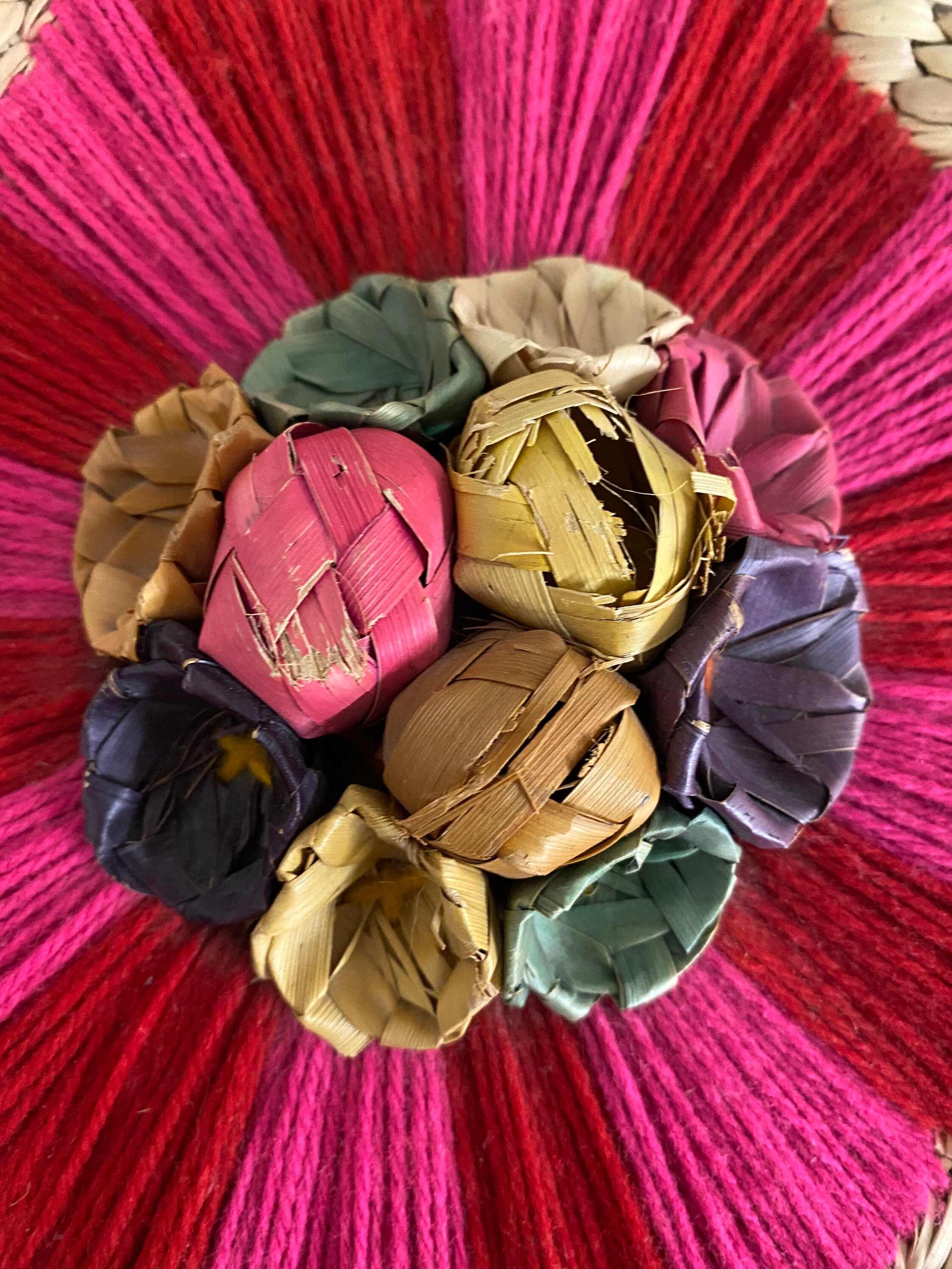 Vintage Boho Woven Basket Yarn Design-Raffia Flowers Boho | Etsy