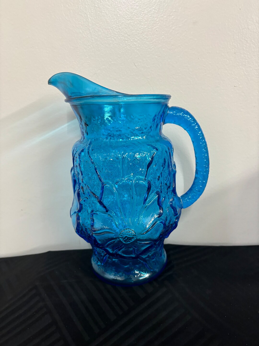 Anchor Hocking Blue Rain Flower Pitcher / Vintage Midcentury/ MCM ...