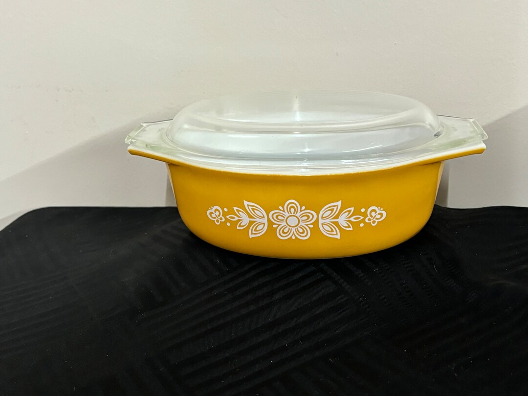 Pyrex Butterfly Gold Casserole Dish / 043/ Clear Glass Lid / Vintage ...