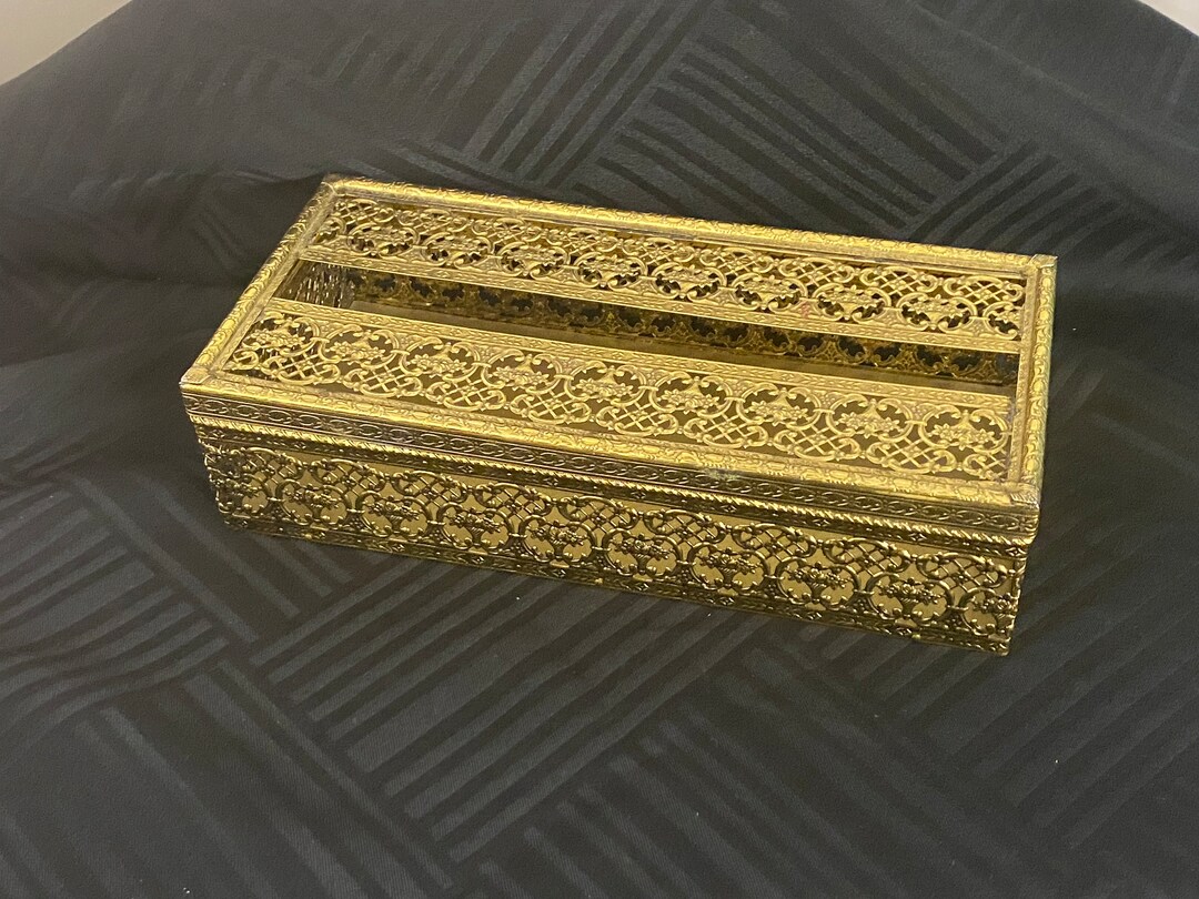MCM Gold Filigree Tissue Box Container Hollywood Regency / - Etsy