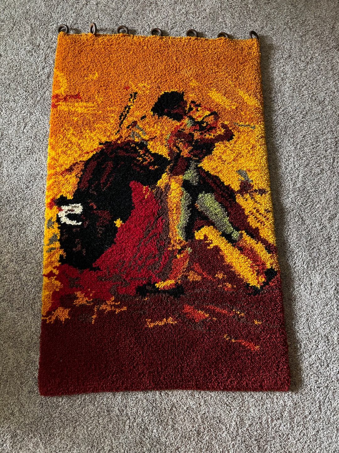 Shillcraft 1970’s Bullfighter Latch Hook Rug Wall Hanging/ 58”x 36 ...