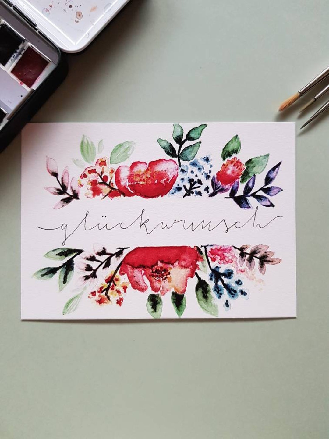 Hand-painted Folding Card/postcard congratulations - Etsy