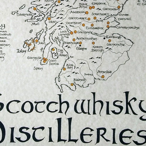 Scotland Whisky Distilleries Map and Poster for Man Cave or - Etsy