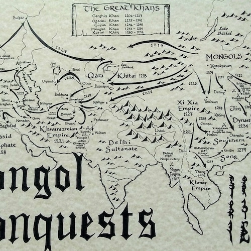 Mongol Conquests Map Mongol Empire - Etsy