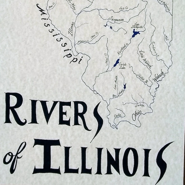 Illinois Map of Rivers - Etsy