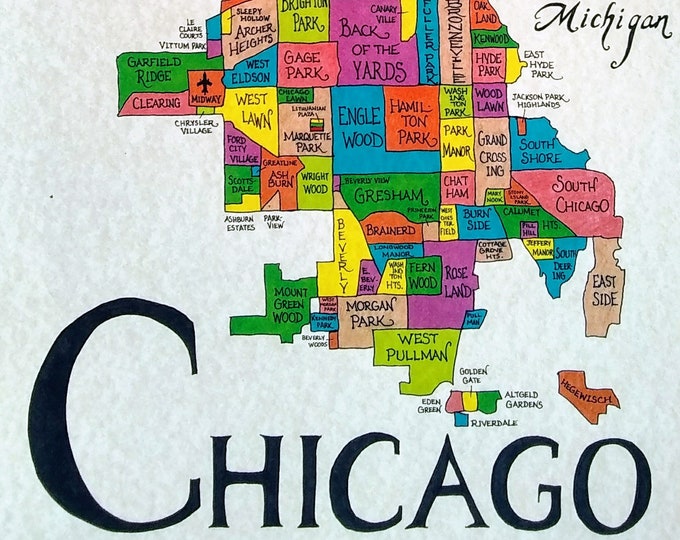 Chicago Neighborhoods Map - Etsy