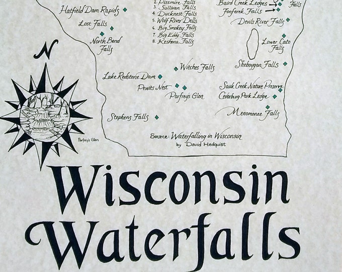 Wisconsin Waterfalls Map - Etsy