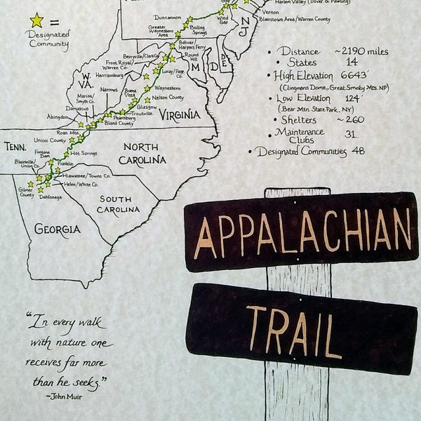 Appalachian Trail Map of Virginia - Etsy