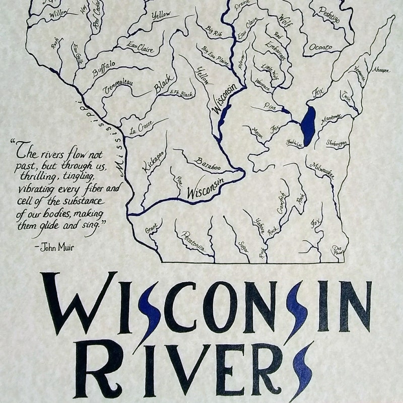 Wisconsin Map Water - Etsy