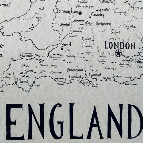 England Hand Drawn Map - Etsy