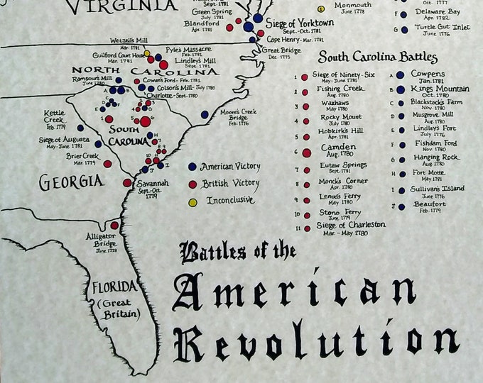 American Revolution Battles Hand Drawn Map - Etsy