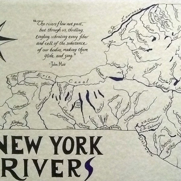 New York Rivers Map - Etsy