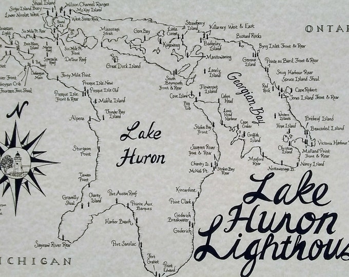Lake Huron Lighthouses Map - Etsy Canada