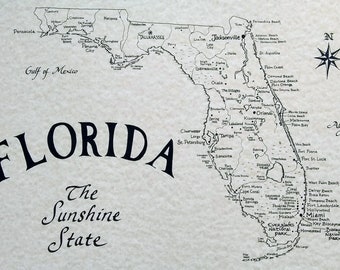 Florida State Wall Map Large Print Poster - Etsy