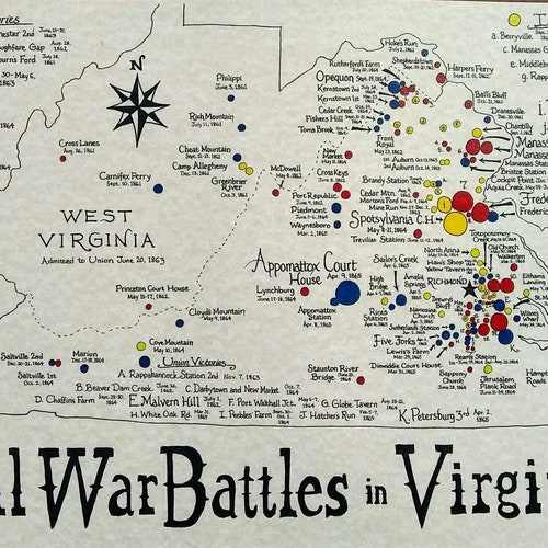 Civil War Battles Hand Drawn Map - Etsy