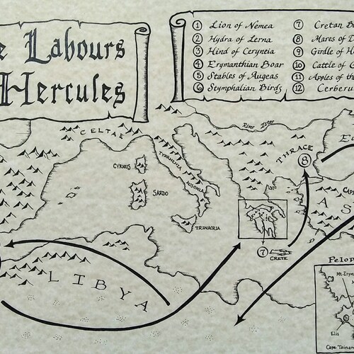 Labors of Hercules Map - Etsy