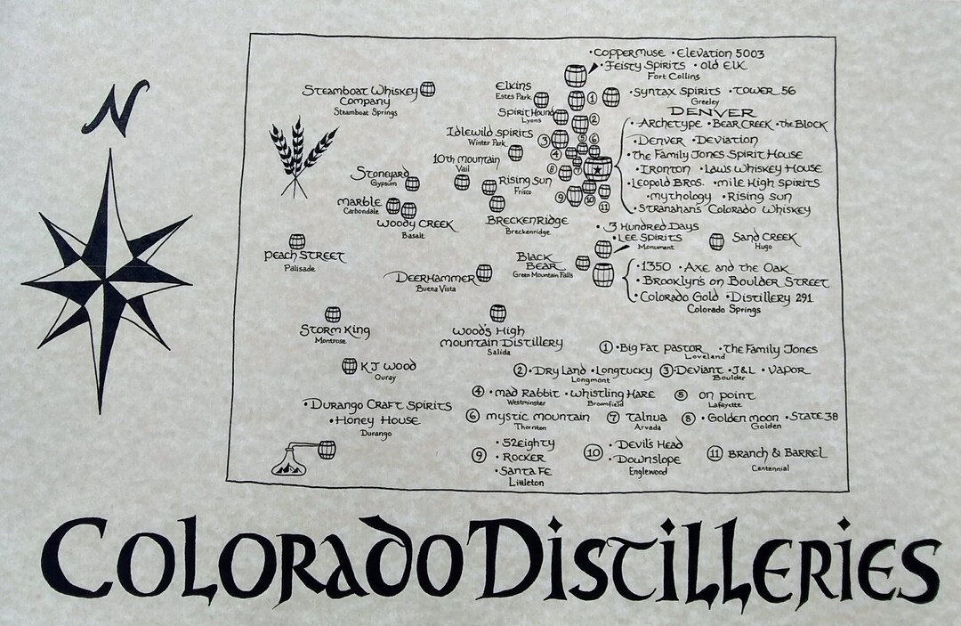 Colorado Distilleries Map - Etsy