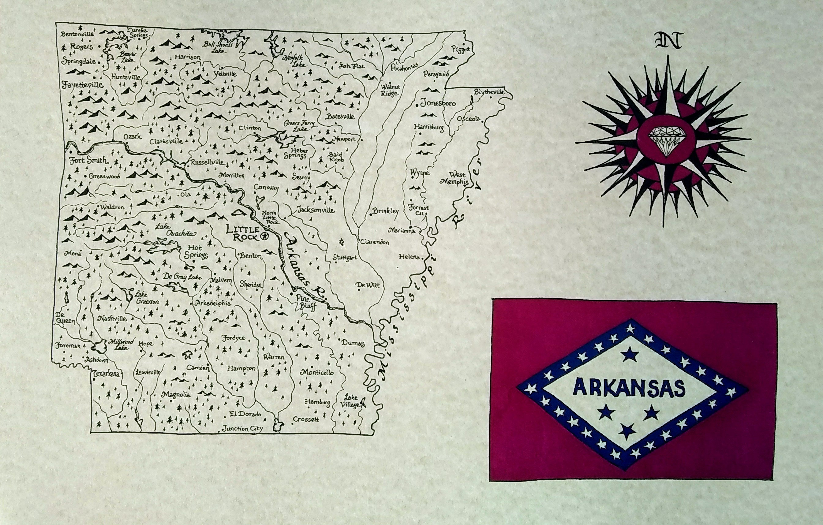 Arkansas Hand Drawn Map - Etsy