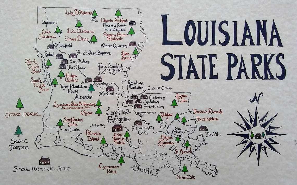 Louisiana State Parks Map - Etsy