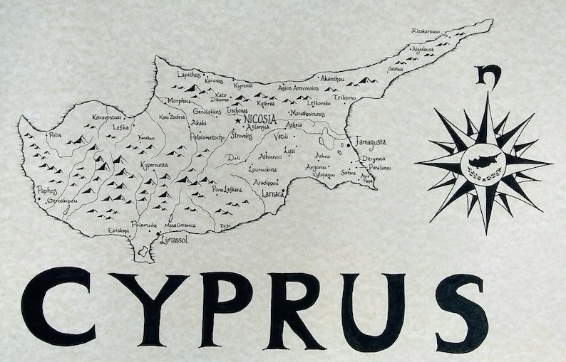 Cyprus Hand Drawn Map - Etsy
