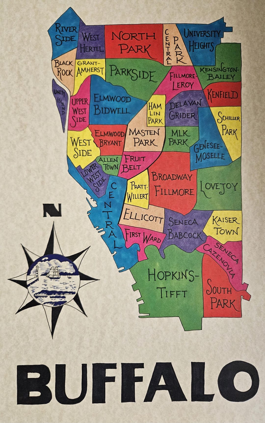 Buffalo Neighborhoods Map - Etsy