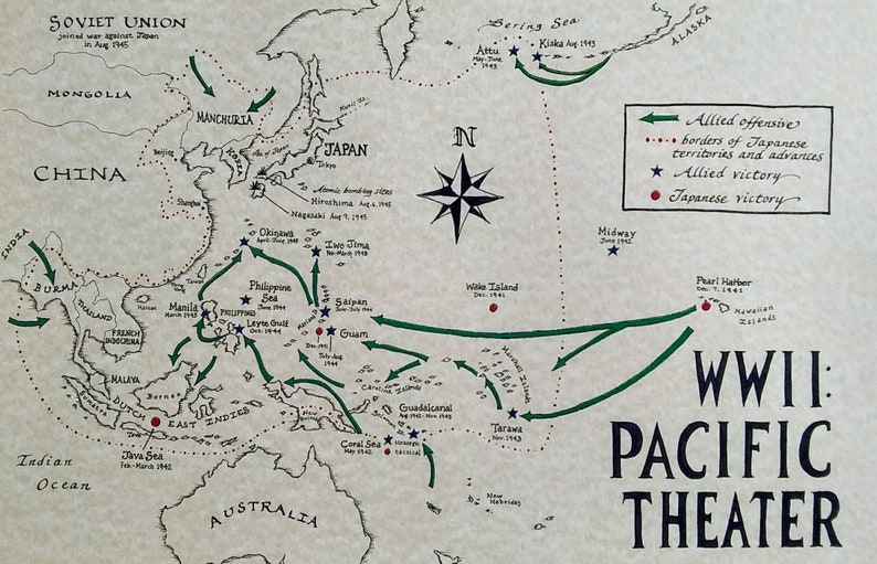 WWII Pacific Theater Map - Etsy