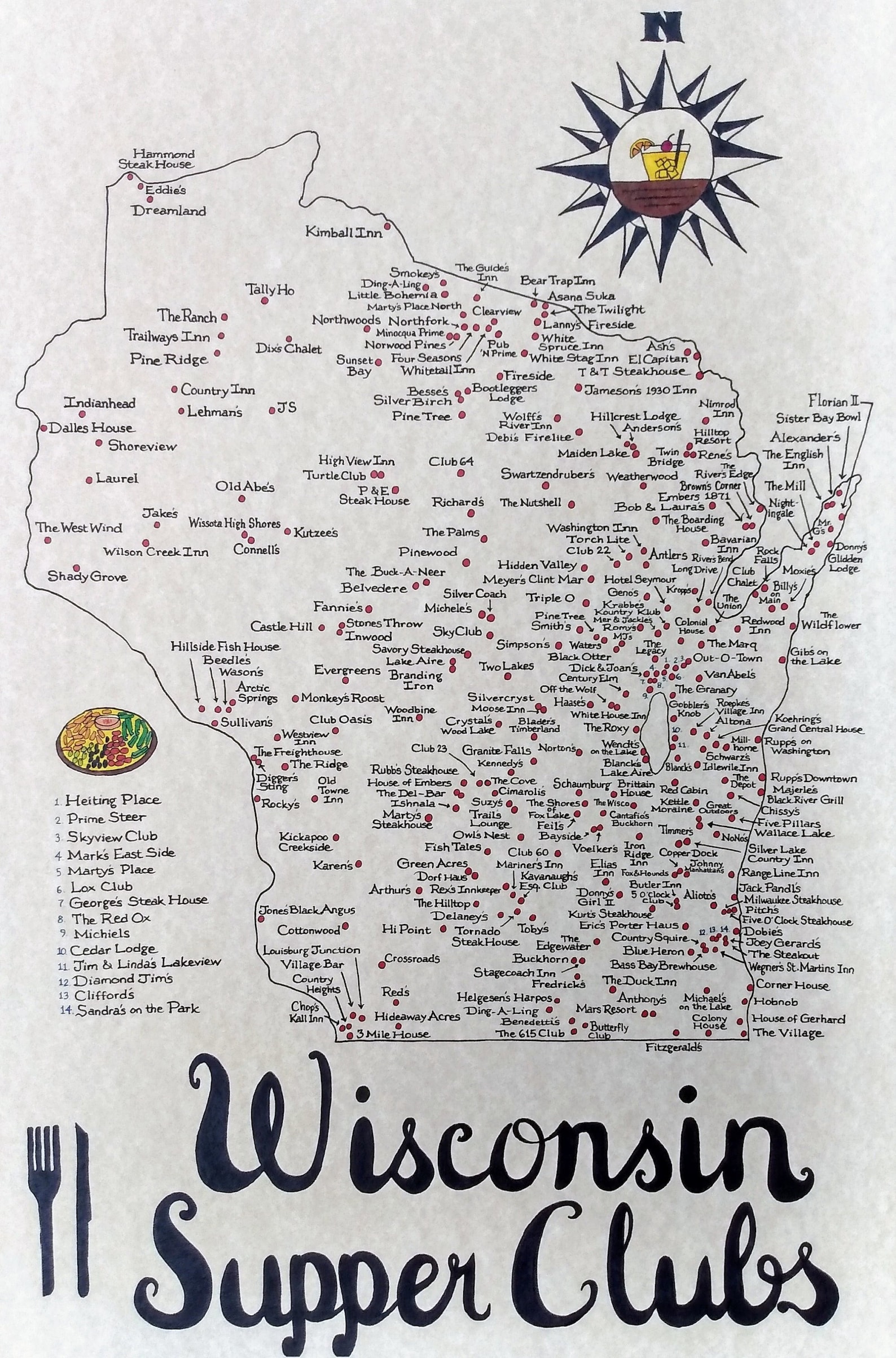 Wisconsin Supper Clubs Map REVISED 2023 - Etsy