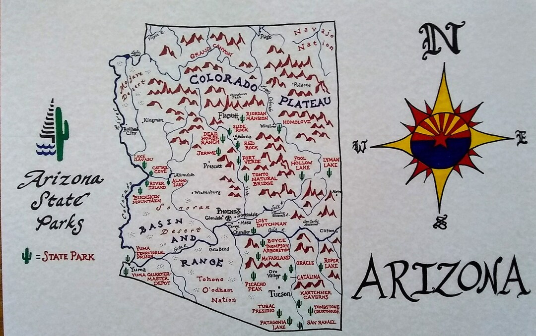 Arizona State Parks Map - Etsy