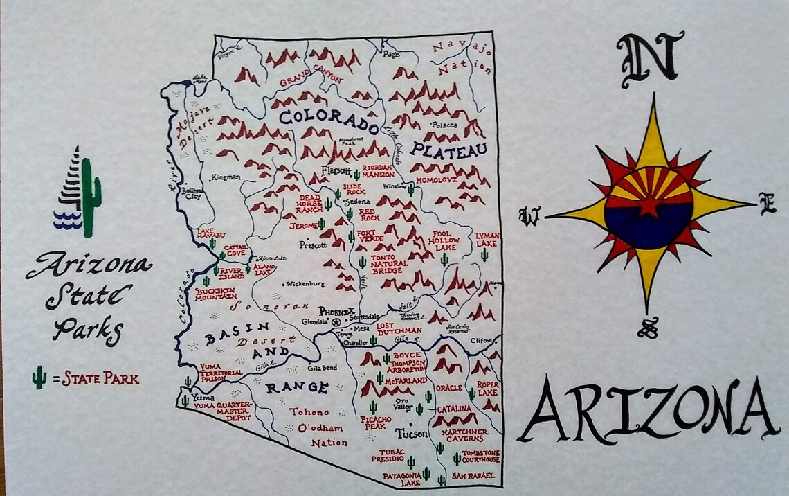 Arizona State Parks Map - Etsy