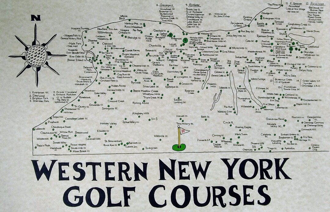 New York Golf Courses Map (west) - Etsy