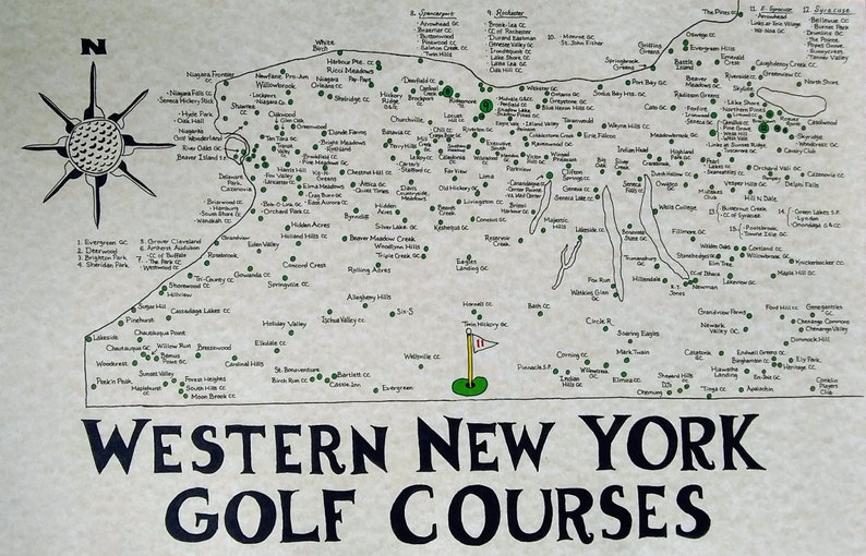 New York Golf Courses Map (west) - Etsy