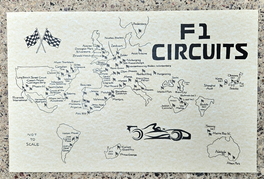 Formula 1 Circuits Hand Drawn Map 11x17 - Etsy