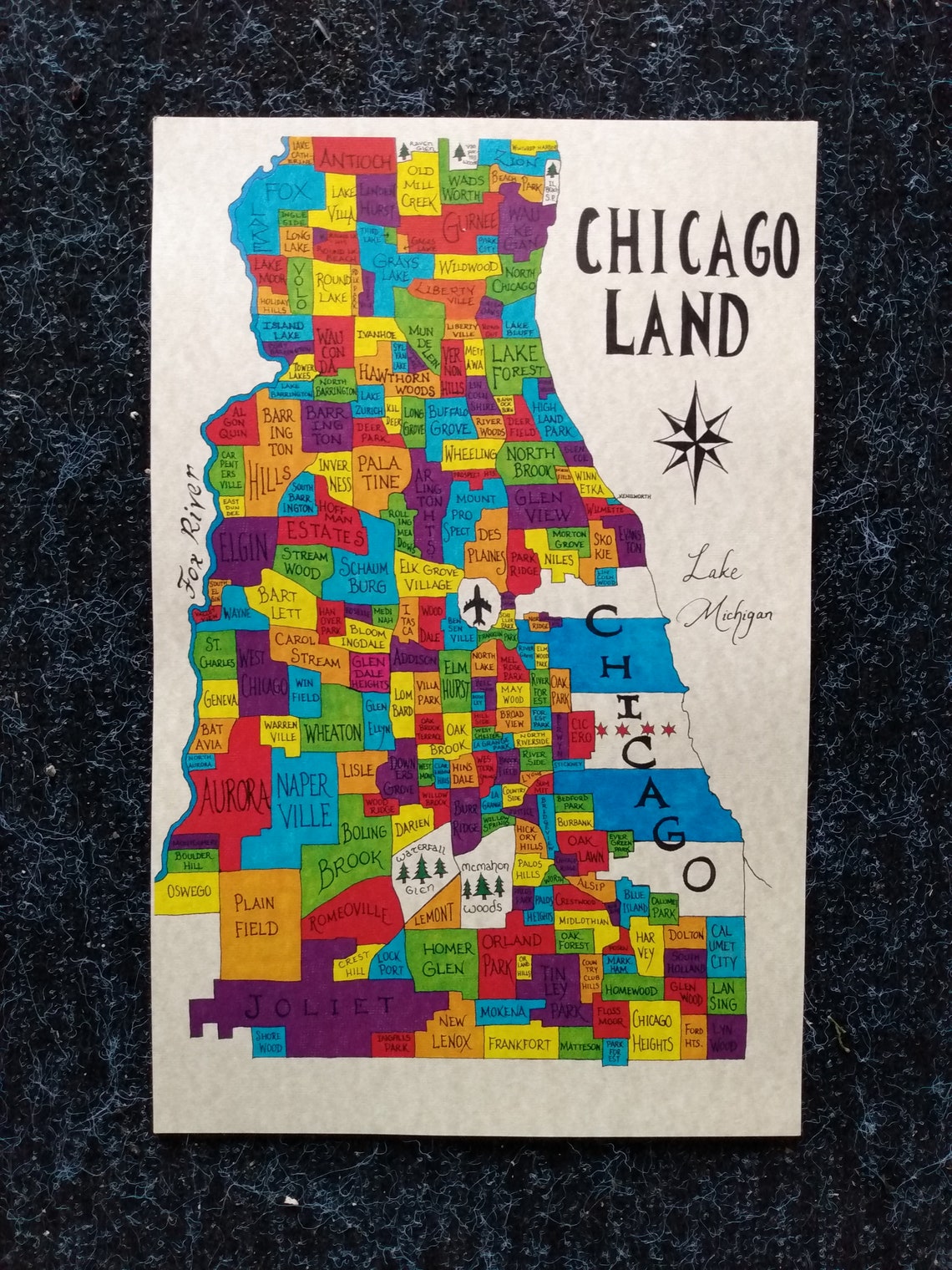 Chicago Suburbs Map Chicagoland - Etsy
