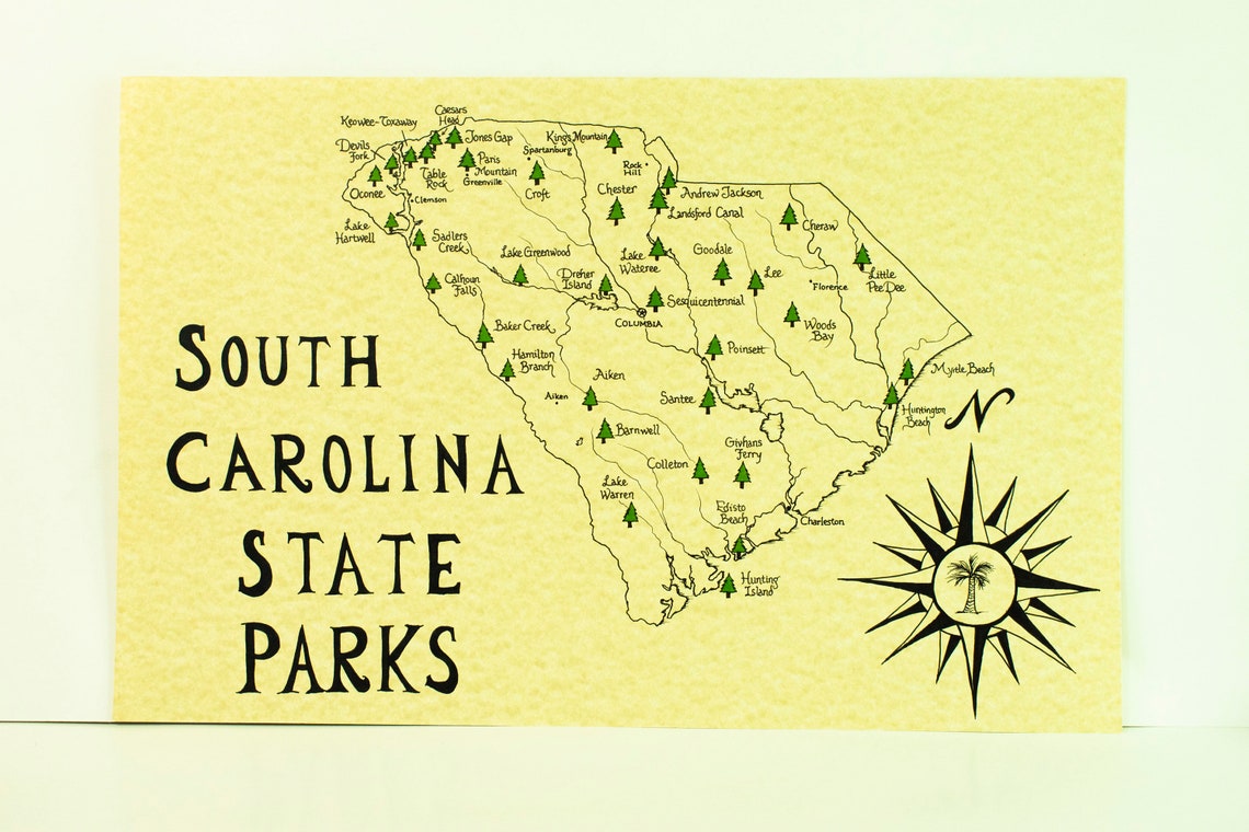 South Carolina State Parks Map - Etsy