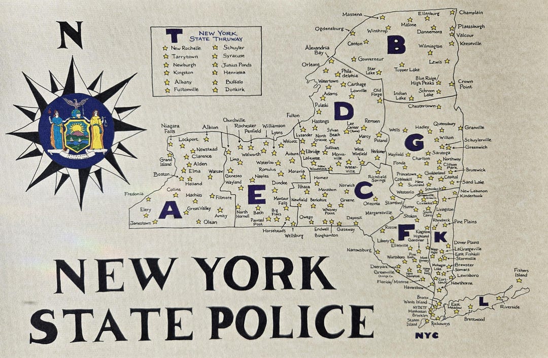 New York State Police Map Hand Drawn 11x17 - Etsy