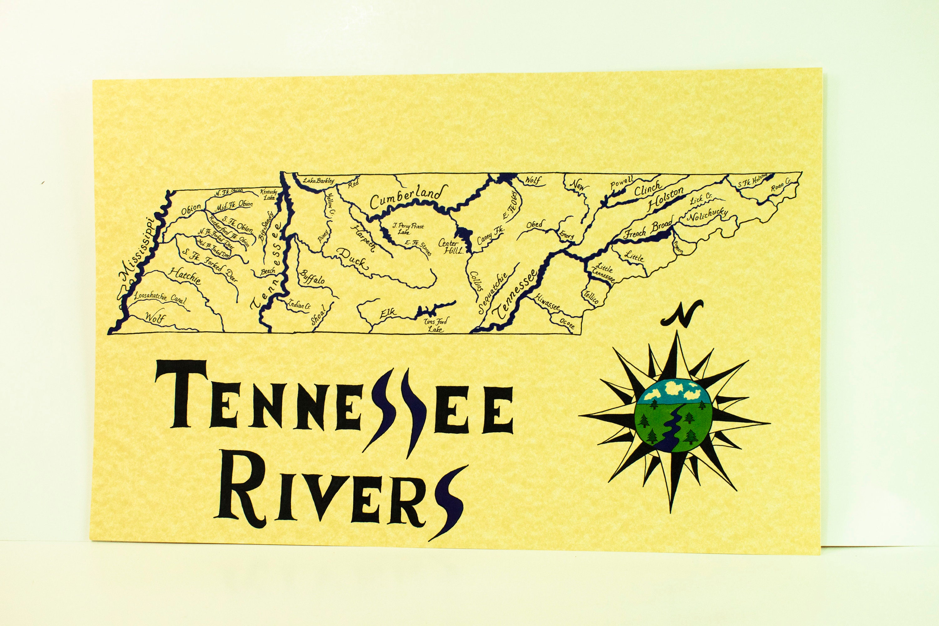 Tennessee Rivers Map - Etsy