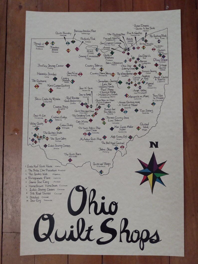 Ohio Quilt Shops Map - Etsy