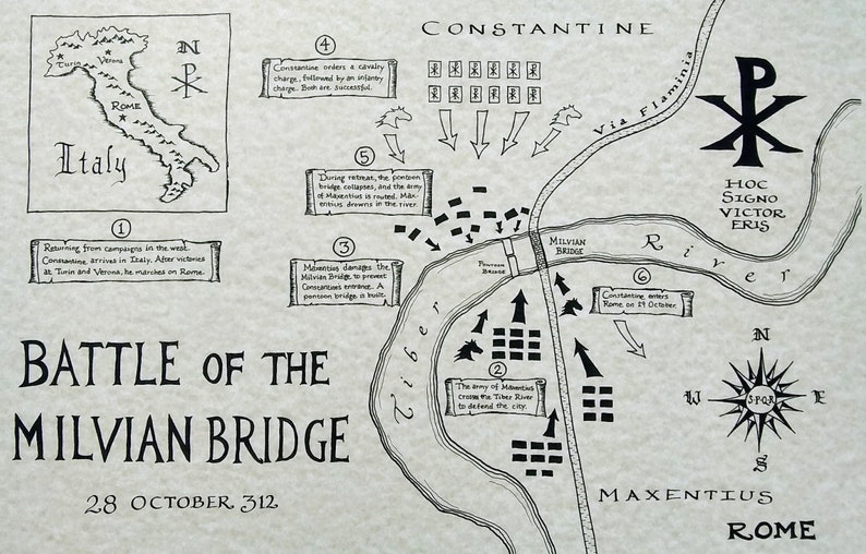 Battle of Milvian Bridge Hand Drawn Map - Etsy