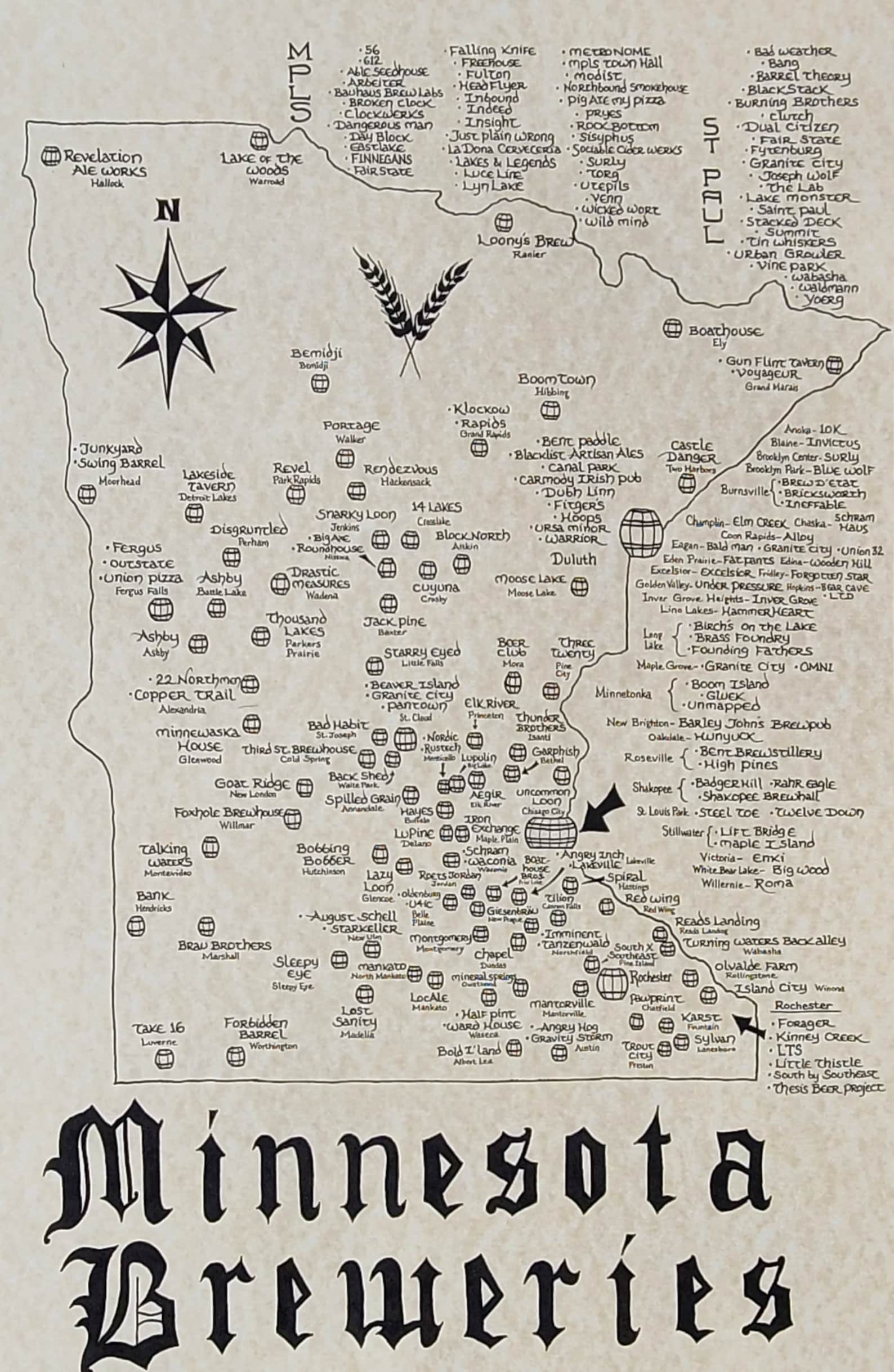Minnesota Breweries Map - Etsy