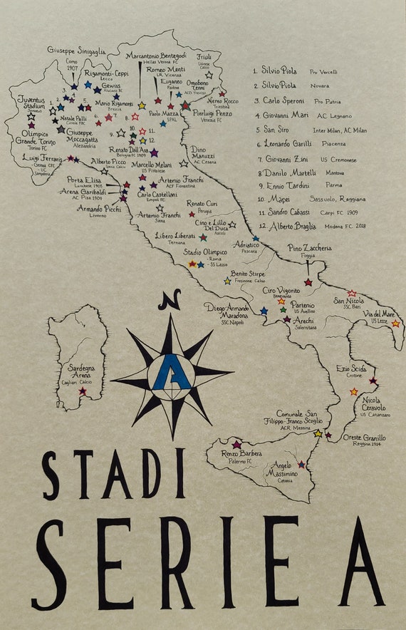 Serie A Stadiums map | Etsy