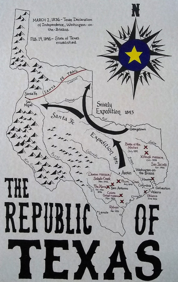 Republic of Texas Map - Etsy