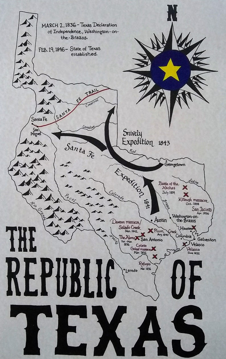 Republic of Texas Map - Etsy