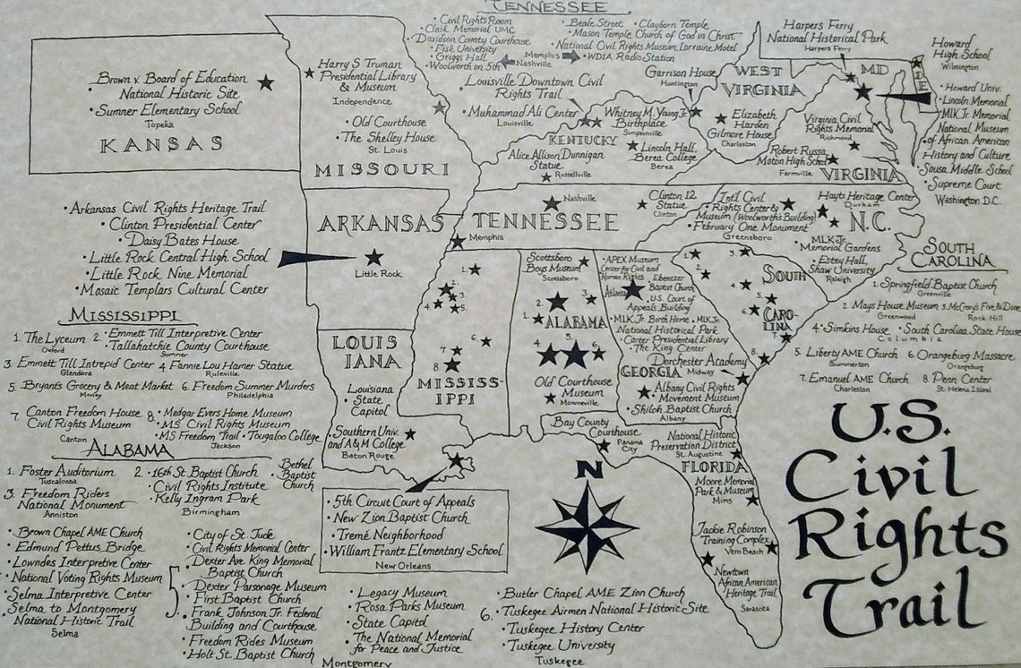 Civil Rights Trail Map - Etsy