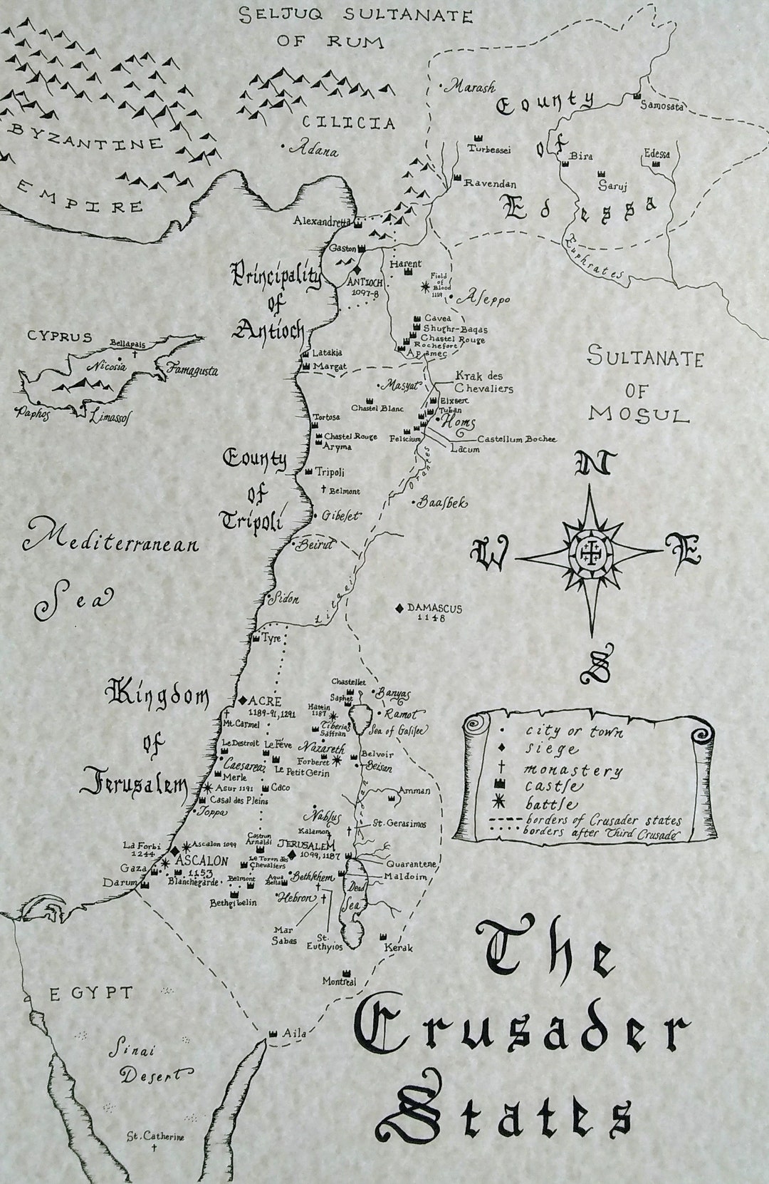 Crusader States Hand Drawn Map - Etsy