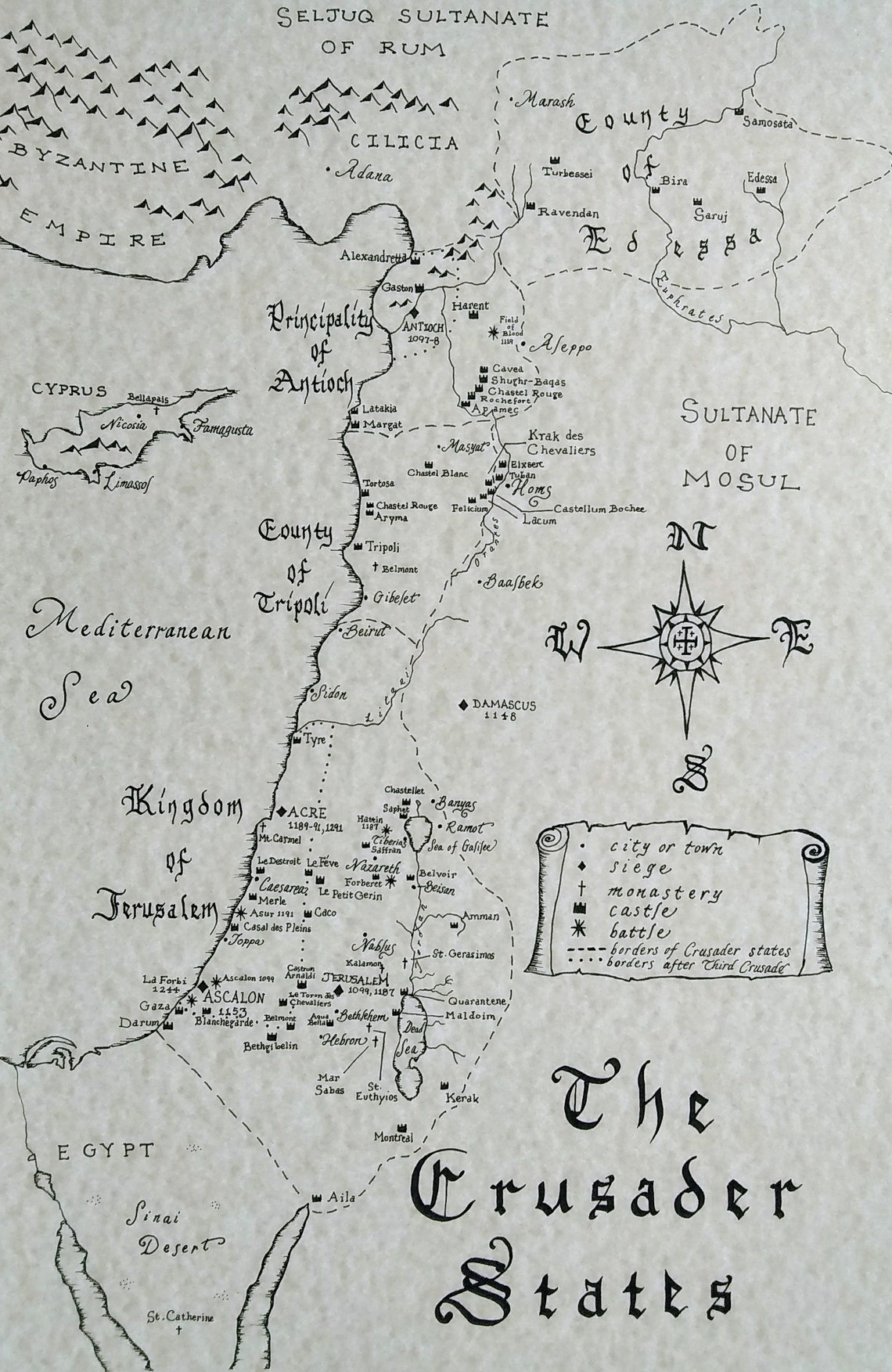 Crusader States Hand Drawn Map - Etsy